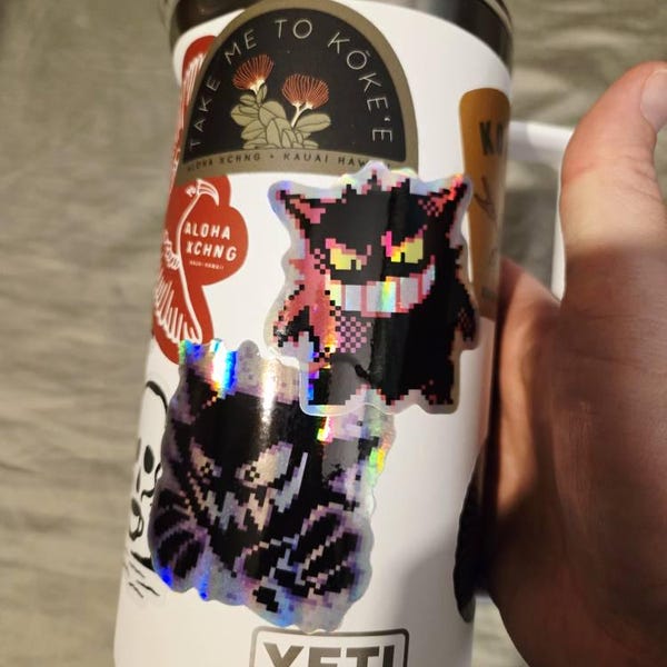 Holographic Pixel Gengar Sticker | Gen 2 Retro Pokemon Vinyl Decal ...