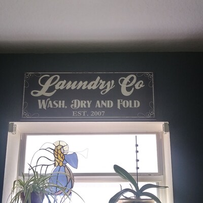 Laundry Co Wash Dry Fold Wood Sign With Personalized Est. Date Wooden ...