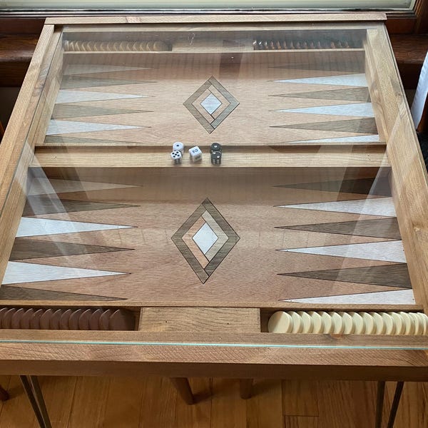 Rustic Backgammon Coffee Table With Removable Glass Top - 100% Made in ...