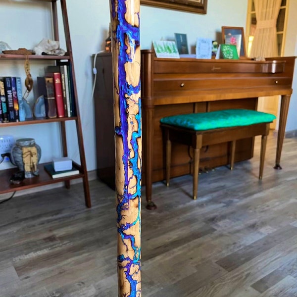 Walking Stick , Hiking Stick, Staff, Fractal Burning, Epoxy Resin - Etsy
