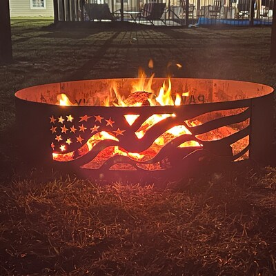 American Flag Fire Pit Ring, 16 Tall, Heavy Duty, Patriotic, Made in ...