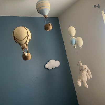 Flying Bunny and Balloons Hanging Nursery Decor Kids Wall Hanging Decor ...