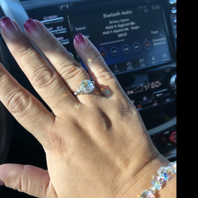 Square Crystal Ring, Sterling Silver Wire Wrapped Ring Crystal Cube ...