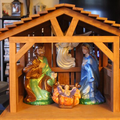 Cherry Wood Stable for Nativity Scene, Handmade Stable, Manger ...