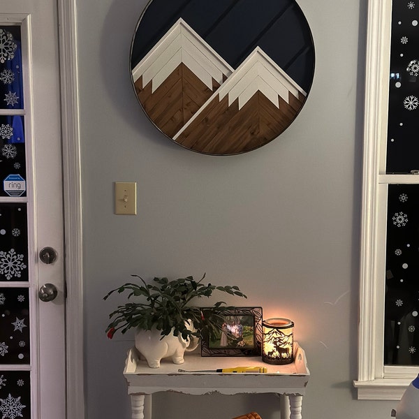 Geometric Wood Mountain Art - Wood Northern Lights Art - Etsy