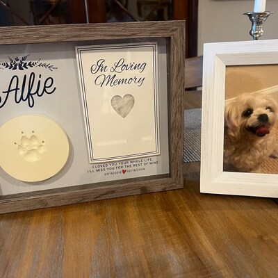 Pet Memorial Paw Print Holder Shadow Box, Two Paw Prints, Pet Loss ...