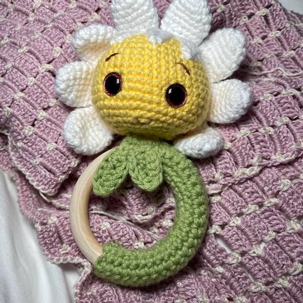 Daisy Flower Baby Rattle Crochet Pattern - Flower Amigurumi Crochet ...