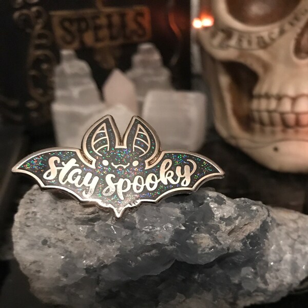 Stay Spooky Bat Hard Enamel Pin | Cute Goth Lapel Pin | Halloween Black ...