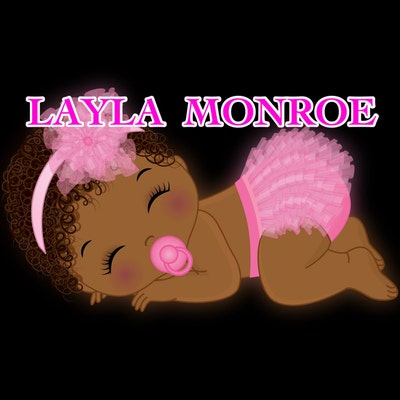 Black Baby Girl Clipart, Vector Newborn, Pink Baby, Baby Shower, Ruffle ...