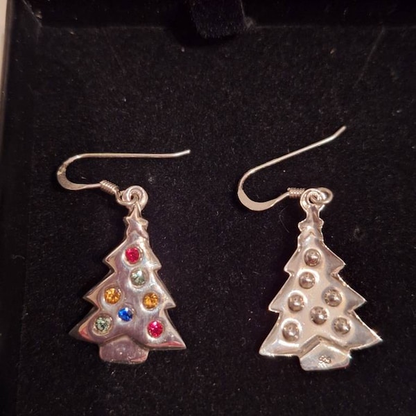 Sterling Silver Christmas Tree Earrings With Multi-coloured Cubic ...