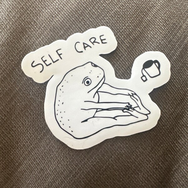 Funny Frog Self Care Sticker, Funny Frog Self Care Retro Sticker, Funny ...