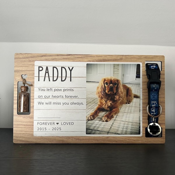 Dog Memorial Wood Frame With Collar Holder, Rainbow Bridge Gift, Dog ...