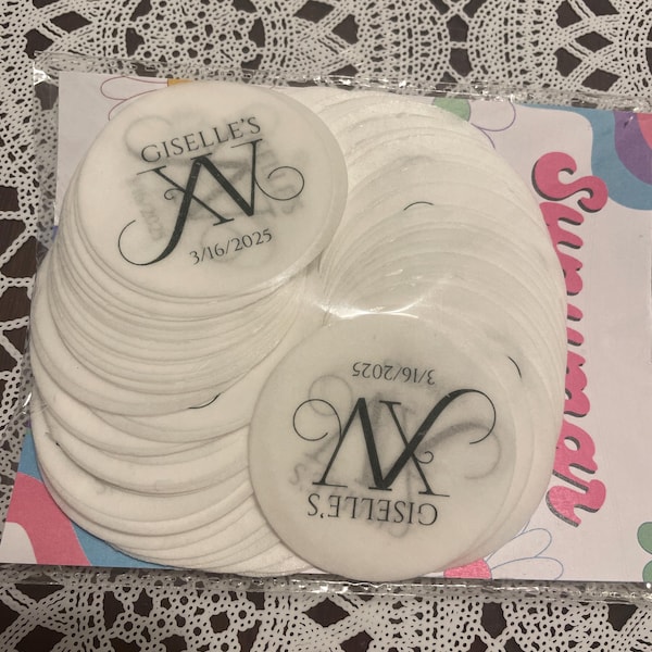 50 Personalized Edible Drink Toppers Quinceañera XV Design | Custom ...