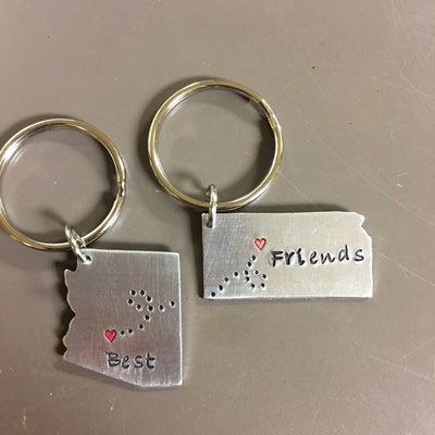 Best Friends Map Custom Long Distance Friendship State Key Chain Set of ...