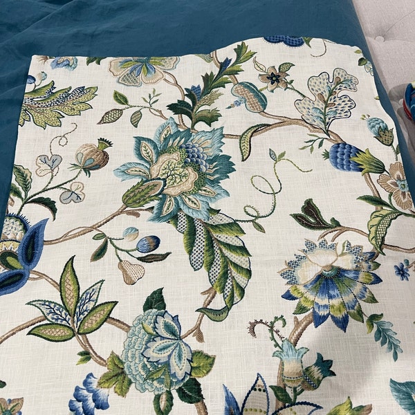 P. Kaufmann Brissac Floral Print Linen Navy Sapphire Navy Blue Green ...