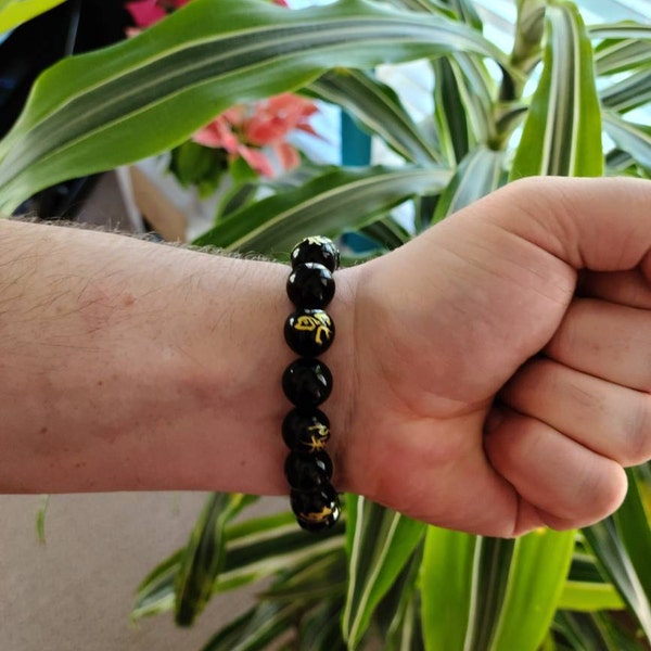 Ninja Kanji Black Onyx Bracelet for Men and Women, Japanese Ninja 9 ...