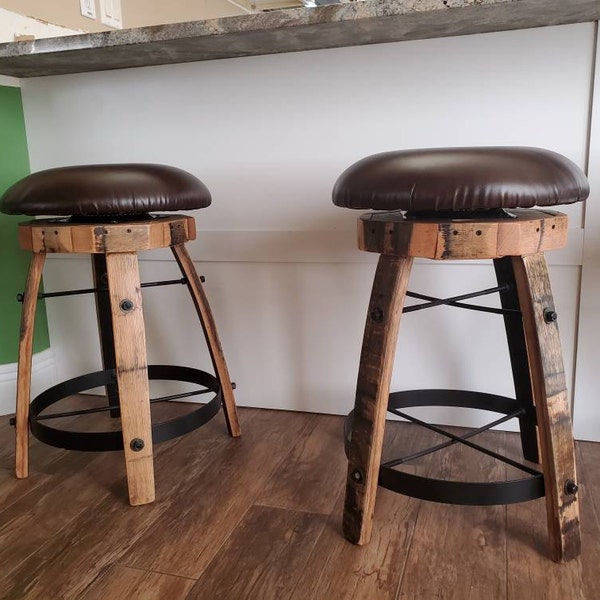 Whiskey Barrel Stave Bar Stools With Cushioned Swivel Seats, FREE ...