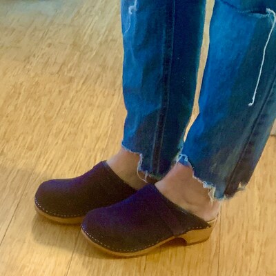 Suede Leather Clogs Blue - Etsy