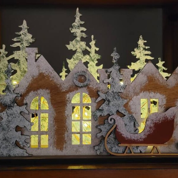 Winter Village Scene, 3D Laser Cut Birch and MDF, Hand Painted ...