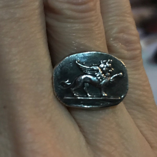 Silver Ring Winged Lion of Venice Wax Seal Jewelry - Etsy