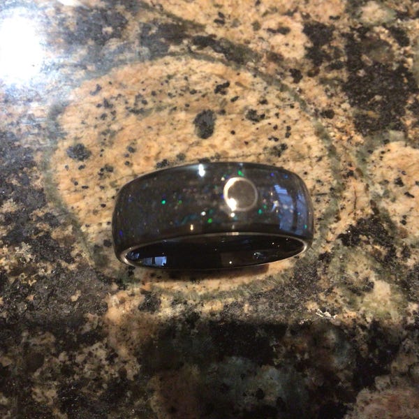 Real Moon Rock, Meteorite, Obsidian and Opal Ring Blue Eclipse. Custom ...