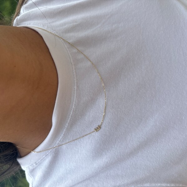 14K Solid GOLD Sideways Initial Necklace, Perfect Gift for Her ...