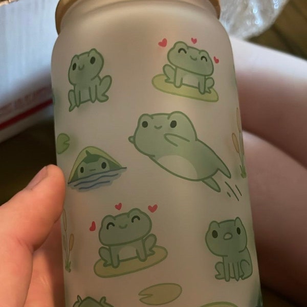 16oz Glass Cup/ Frogs / Kawaii / Glass Cup With Lid/ - Etsy