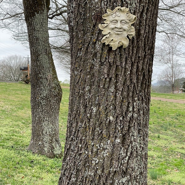 Green Man Sculpture Smiling Leaf Face With Acorns - Etsy