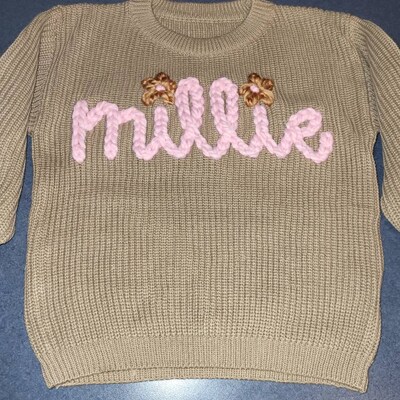 Custom Initial Flower Design Embroidered Baby and Toddler Knit Sweater ...