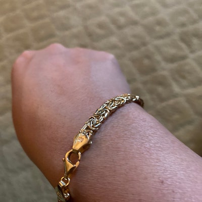 14k Real Gold Bali Flat Byzantine Chain Bracelet, King Chain Bracelet ...