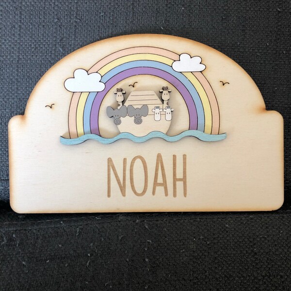 Noah's Ark Door Sign - Personalised Child's Door Plaque - Name Plaque ...