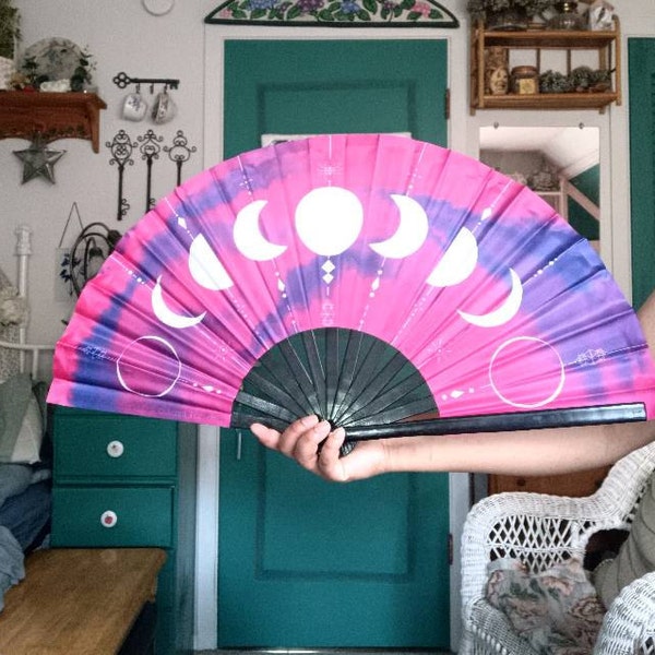 Festival Hand Fan, Moon Fan for Raves, Wooden Folding Fan, Colorful ...