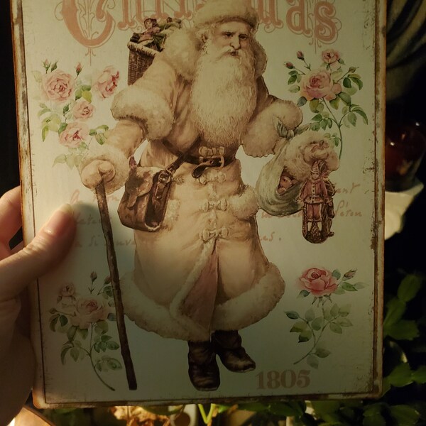 Pink Christmas, Victorian Santa, Shabby Chic Handcrafted Plaque / Sign ...