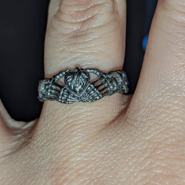 Elven Wedding Ring, Elven Engagement Ring, Dark Elven Silver Natural ...