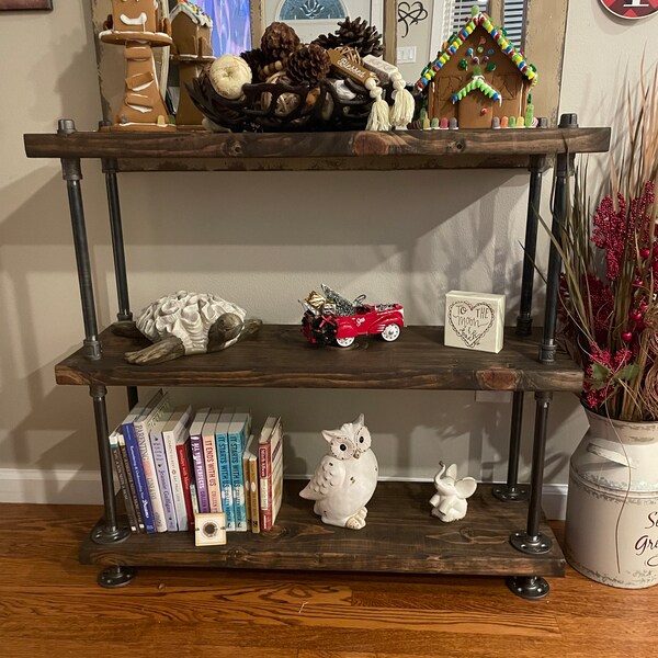 Steampunk Book Shelf, Industrial Bookcase, Wooden Book Case, Wooden ...