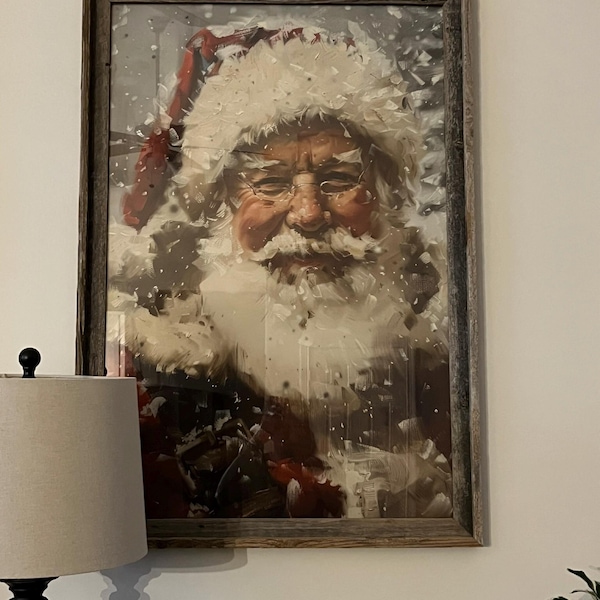 Vintage Santa Portrait Wall Art, Printable Christmas Art, Rustic Winter ...