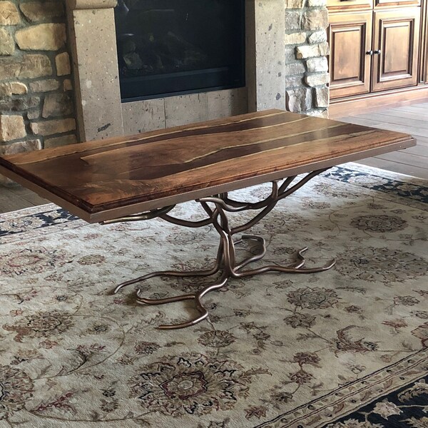 Forged Iron Twisted Leaning Tree Branch Coffee Table Base for Wooden Top, Metal Furniture ...