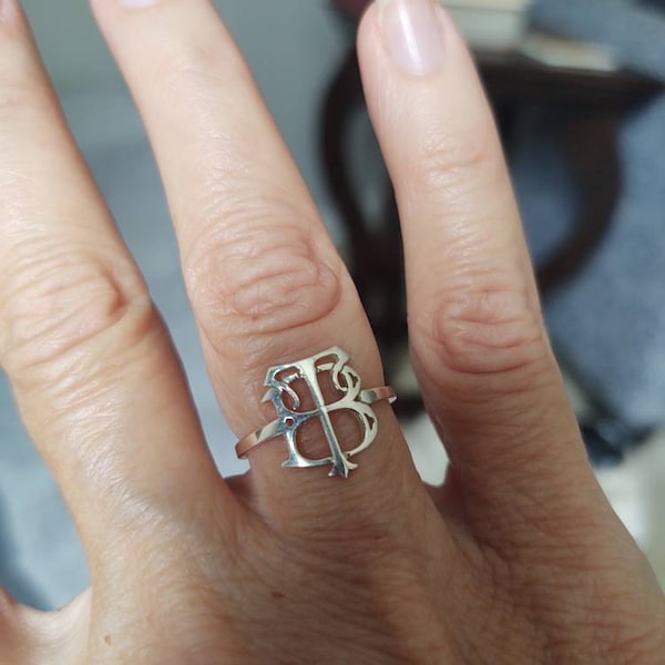 Personalized Monogram Ring - Double Initials Ring - Custom Monogram Ring - Initials Ring - Two ...