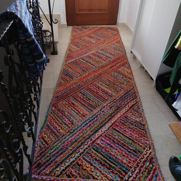 Multi Chindi Striped Jute Rag Rug - Handcrafted Sustainable Home Decor ...