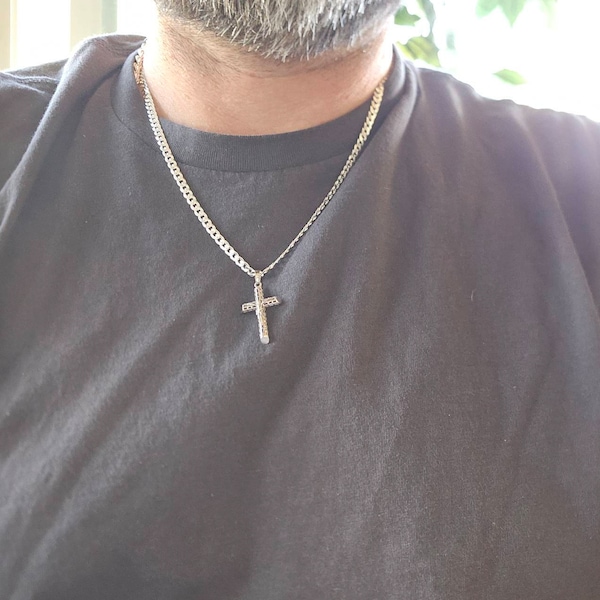 925 Sterling Silver Curb Cuban Link Chain WITH Cross, Crucifix Pendant ...