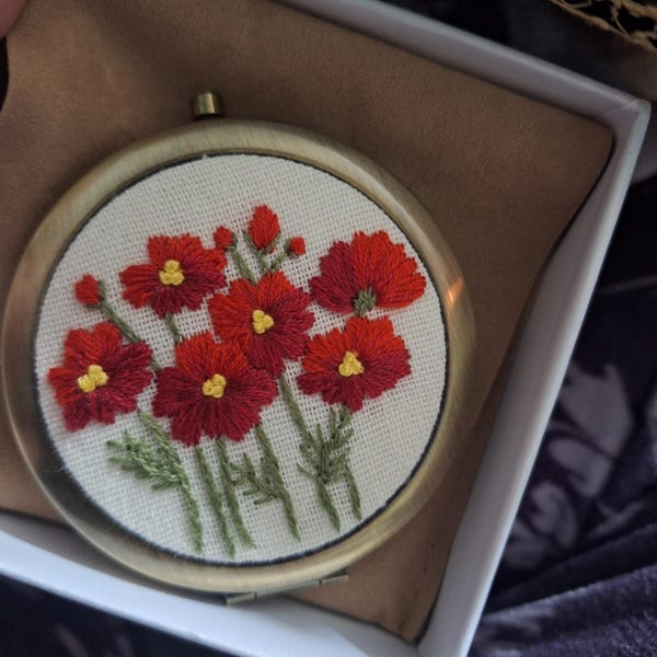 OCTOBER Cosmos Hand-embroidered Makeup Bag and Pocket Mirror ...