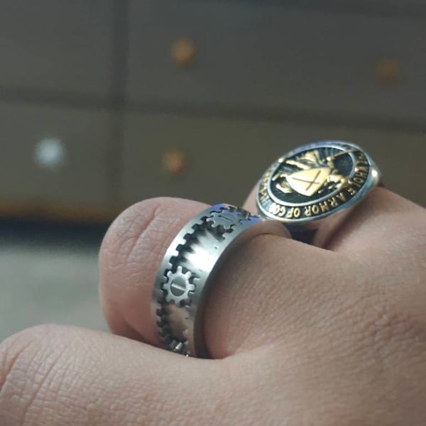 Silver Gear Spinner Ring - Stainless Steel Men's Gear Ring, Gearhead ...
