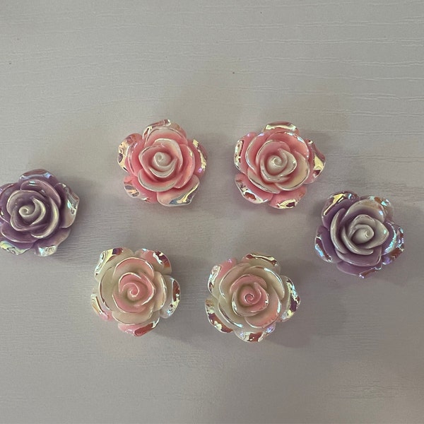 Pink Resin Rose Magnets / Set of 5 Rose Magnets / Pink Rose Magnets ...