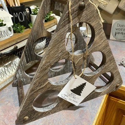 Rustic State Triangle Table Top Wood Wine Rack 6 Bottles Burnt - Etsy