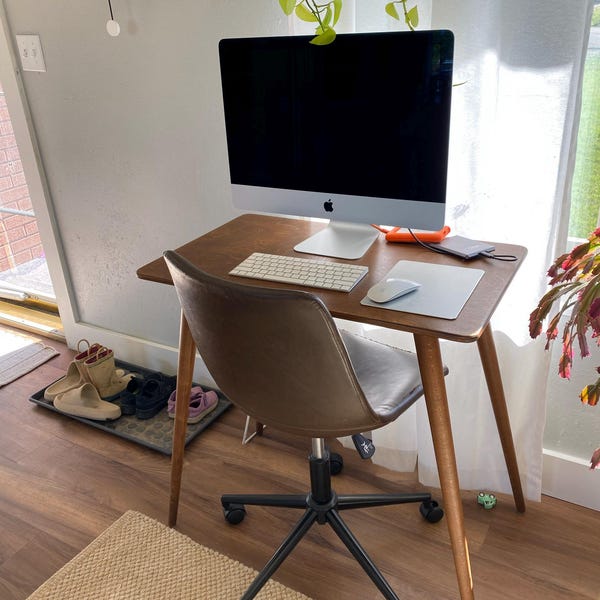 Walnut Wood Rectangle Computer Desk Table, Narrow Spacesaver Modern ...