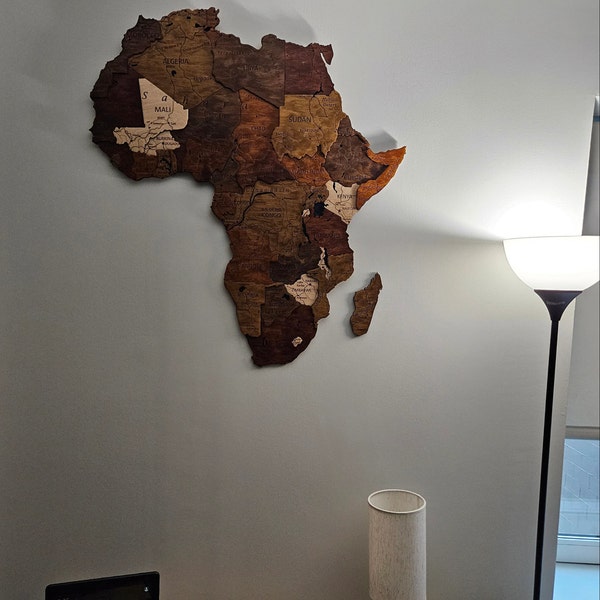 Wooden Africa Map, 3D Africa Travel Map, Carte De Voyage De L'afrique ...