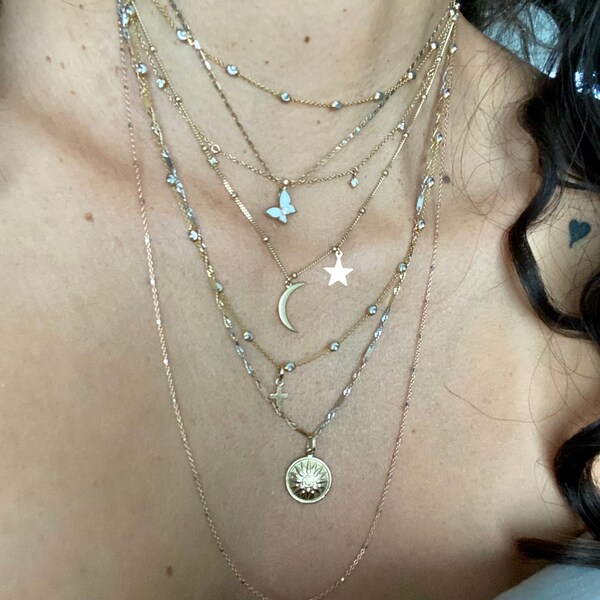 14K Solid Rose Gold Rolo With Bead Chain 1mm/16-24" - Etsy