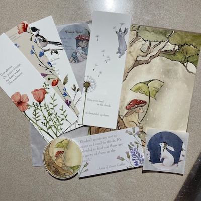 Rainy Day Bunny mini Art Print 5x7 Bookmark and Sticker - Etsy