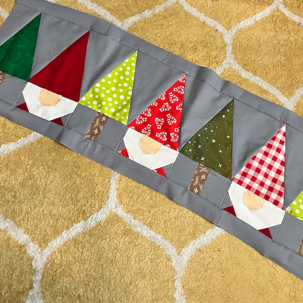 Gnomes Quilted Table Runner Pattern - Pine Trees and Gnomes - Winter ...