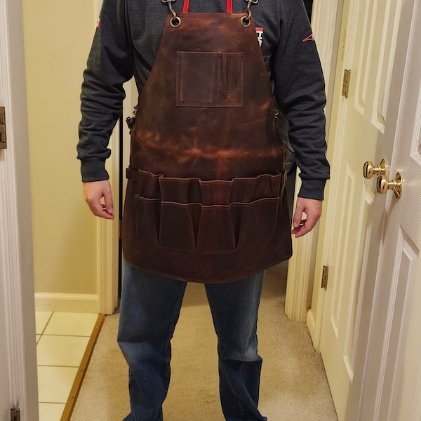 Leather Apron With 12 Tool Pockets Heat & Flame Resistant Heavy Duty ...